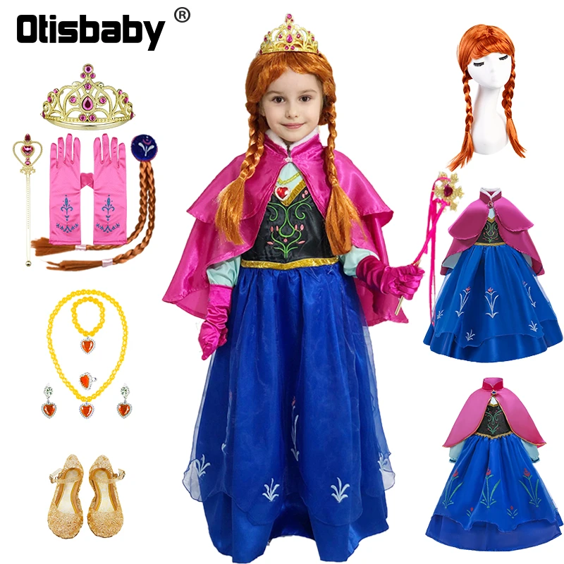 Girls Anna Elsa Dress Fancy Princess Anna Costume Summer Turtleneck ...