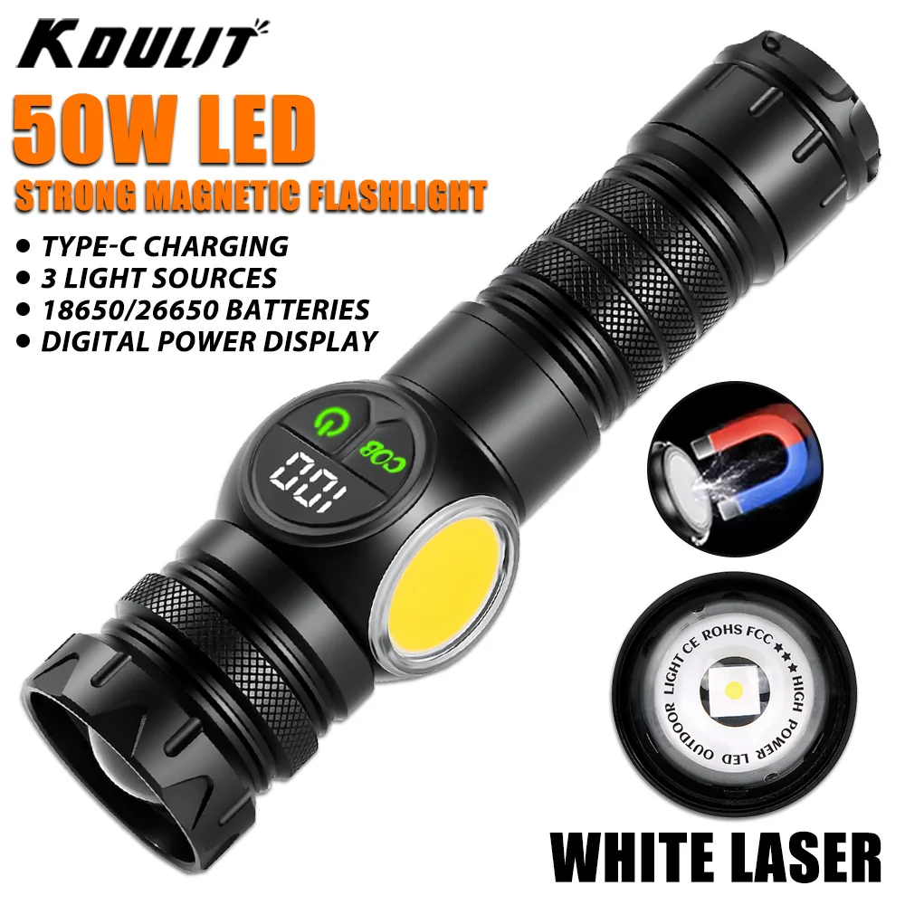 50W-High-Power-Led-Flashlight-Type-c-Rechargeable-Tactical-Torch-with ...