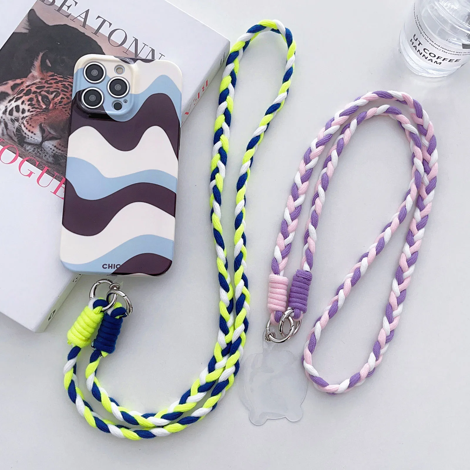 Pure hand-woven creative mobile phone cross-body rope double buckle ...