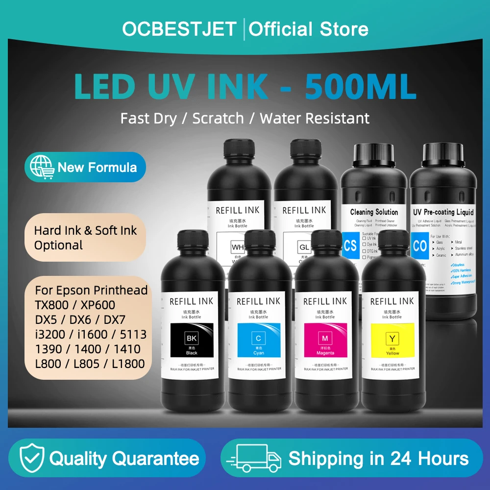 500ML LED UV Ink For Epson L800 L805 L1800 R290 R330 1390 1400 1410 ...