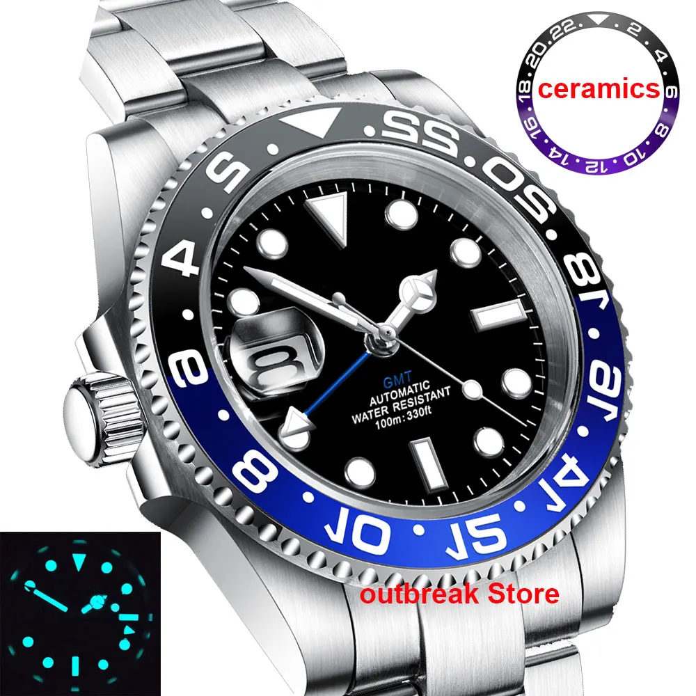 Custom-Automatic-Men-s-Watch-GMT-Oyster-Bracelet-Rotating-Bezel ...
