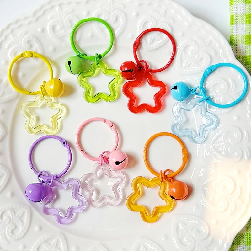 10pcs-Metal-Keychain-With-Open-Ring-Buckle-Star-Bells-Pendant-Colored ...