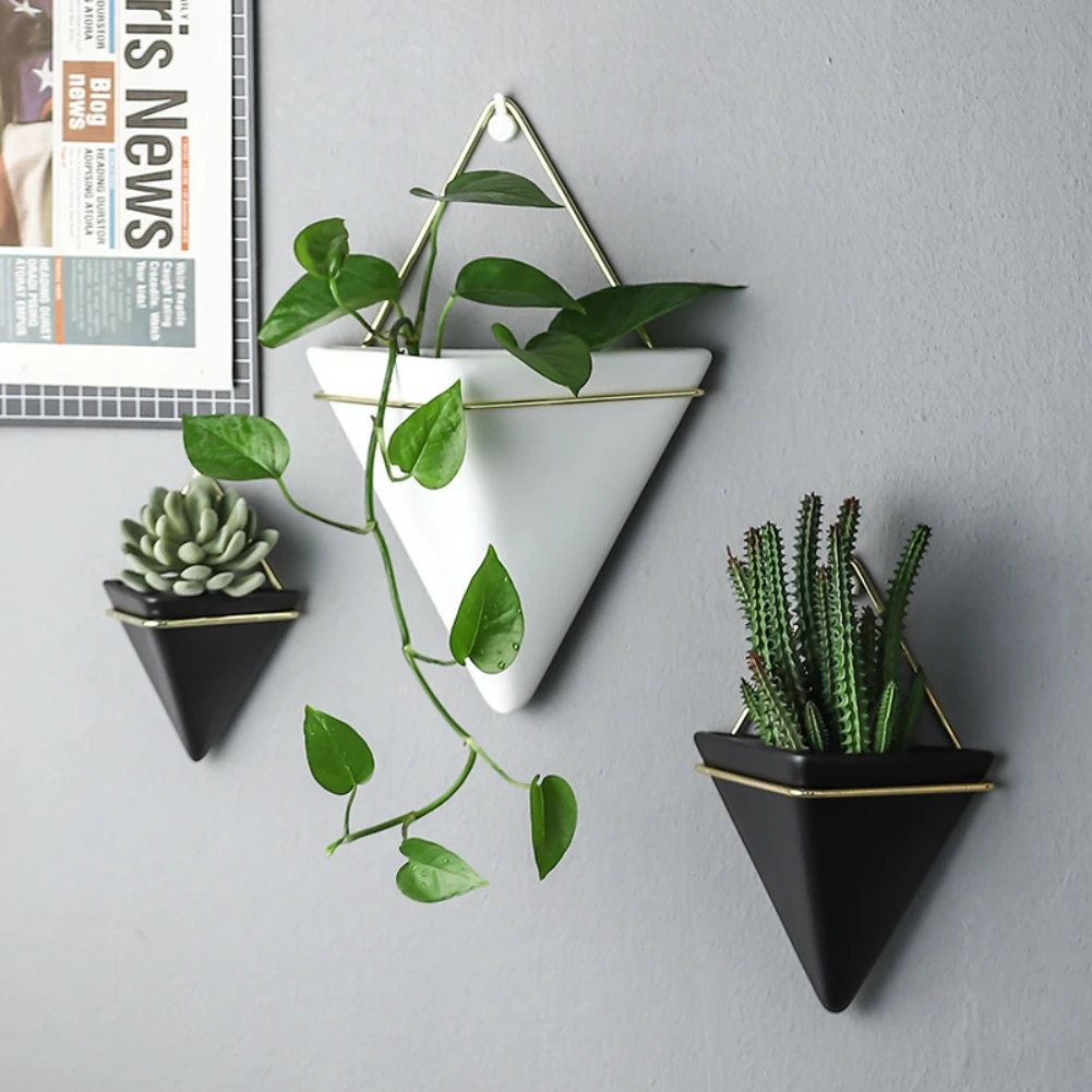 Triangle-Wall-Planter-Indoor-Ceramic-Hanging-Geometric-Succulent-Air ...