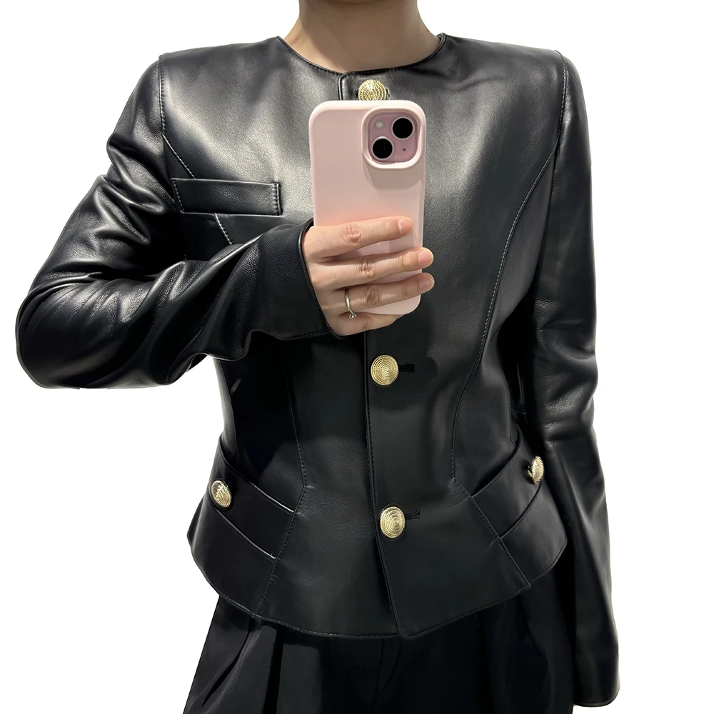 YOLOAgain-Real-Leather-Jacket-For-Women-Single-Breasted-Black-Leather ...
