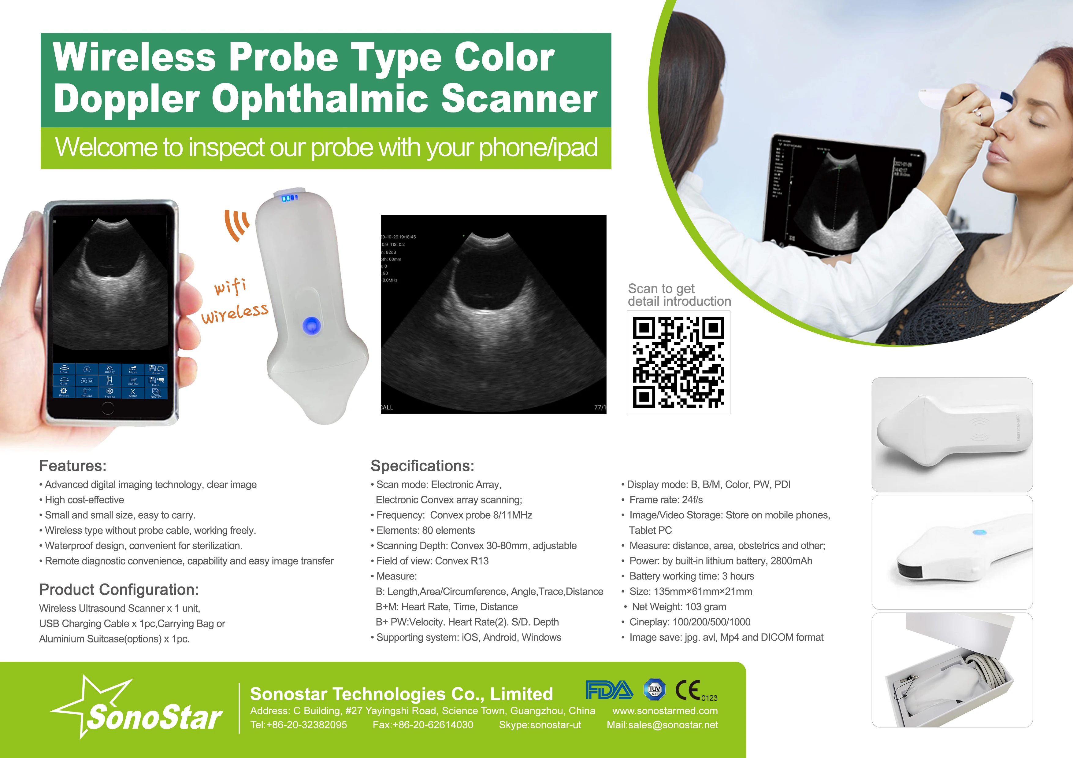 Wifi Wireless Color Ophthalmic Ultrasound Micro Convex Color Doppler ...