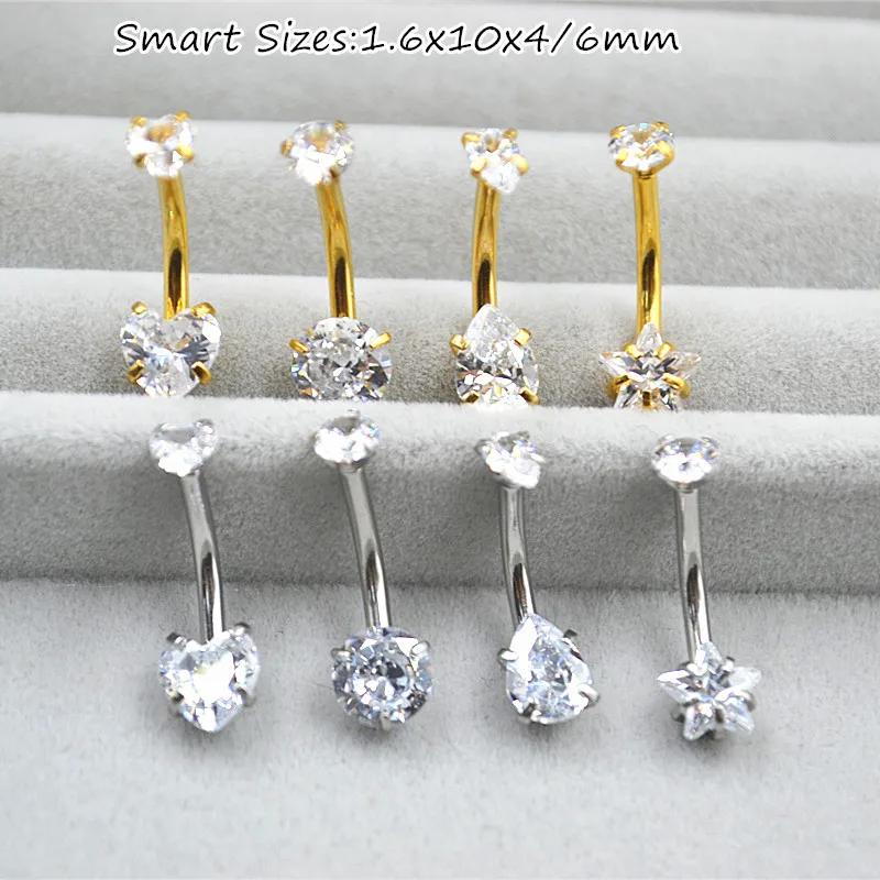50PCS-Surgical-Steel-Double-CZ-Smart1-6X10X4-6MM-Navel-Belly-Ring ...