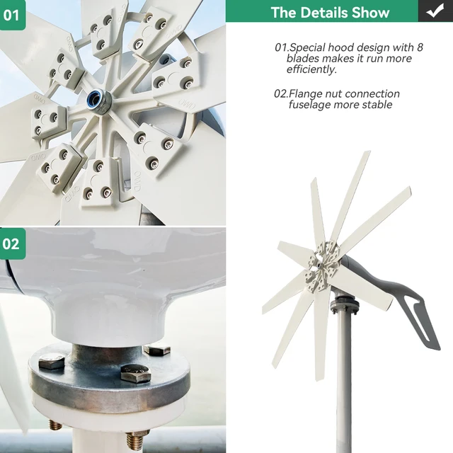 Free Energy Wind Turbine Generator 2000w 12v 24v 48v 8 Blades With Off ...