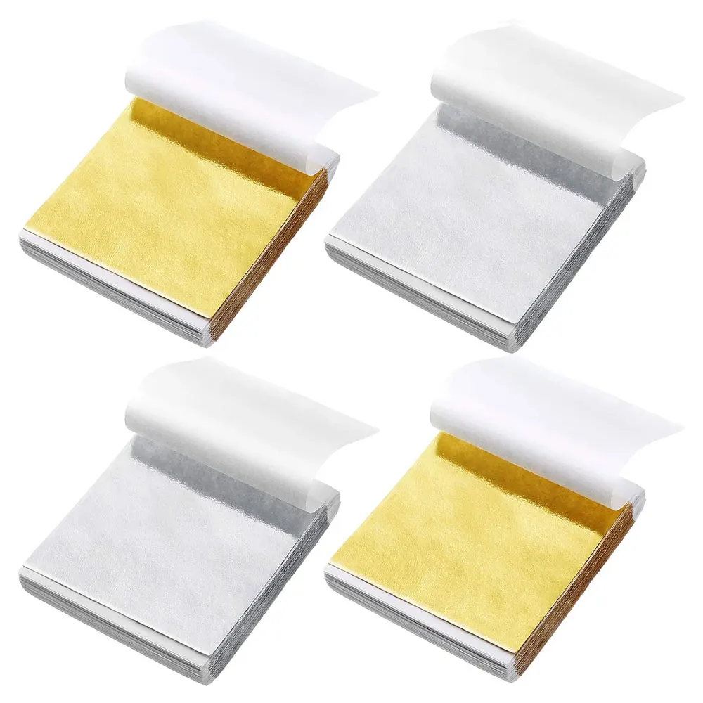 100pcs Imitation Gold Silver Foil Paper Sheets Leaf For Art Gilding ...