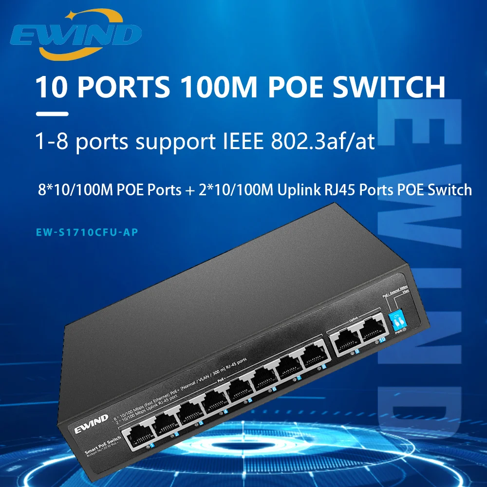 Ewind Poe Switch 6/10 Ports 10/100mbps Ethernet Switch With 2 Rj45 ...