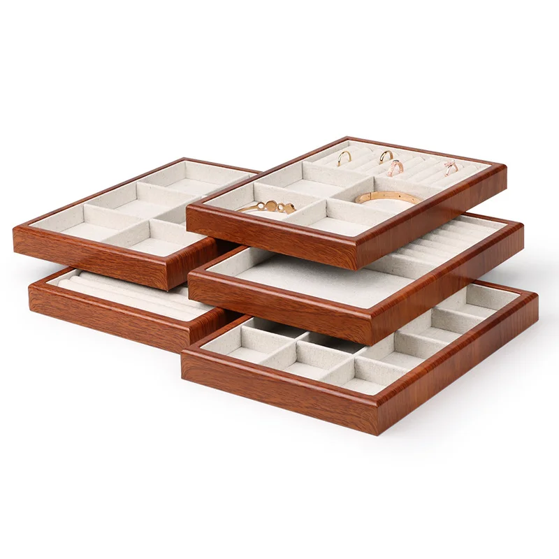 Linen-Jewelry-Tray-Wood-Grain-Ring-Earring-Necklace-Bracelet-Display ...