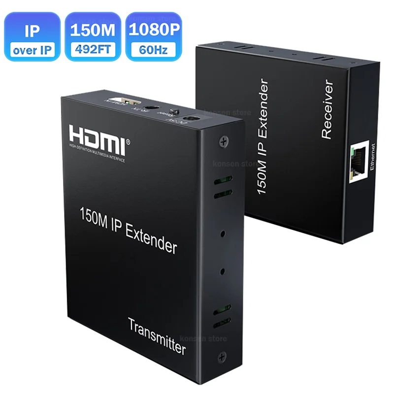 150M HDMI Extender over IP Ethernet Cat5e/6 Cable 1080P@60Hz HDMI Rj45 ...