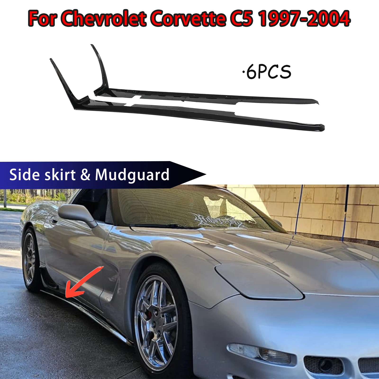 6PCS Car Side Skirt &Mudguard For Chevrolet Corvette C5 1997-2004 All ...