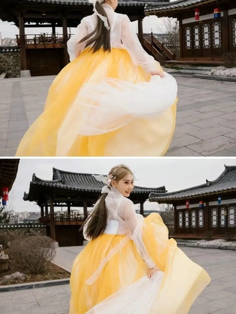Yellow-Hanbok-Women-Summer-New-Gauze-Dress-Traditional-Clothing-Court ...