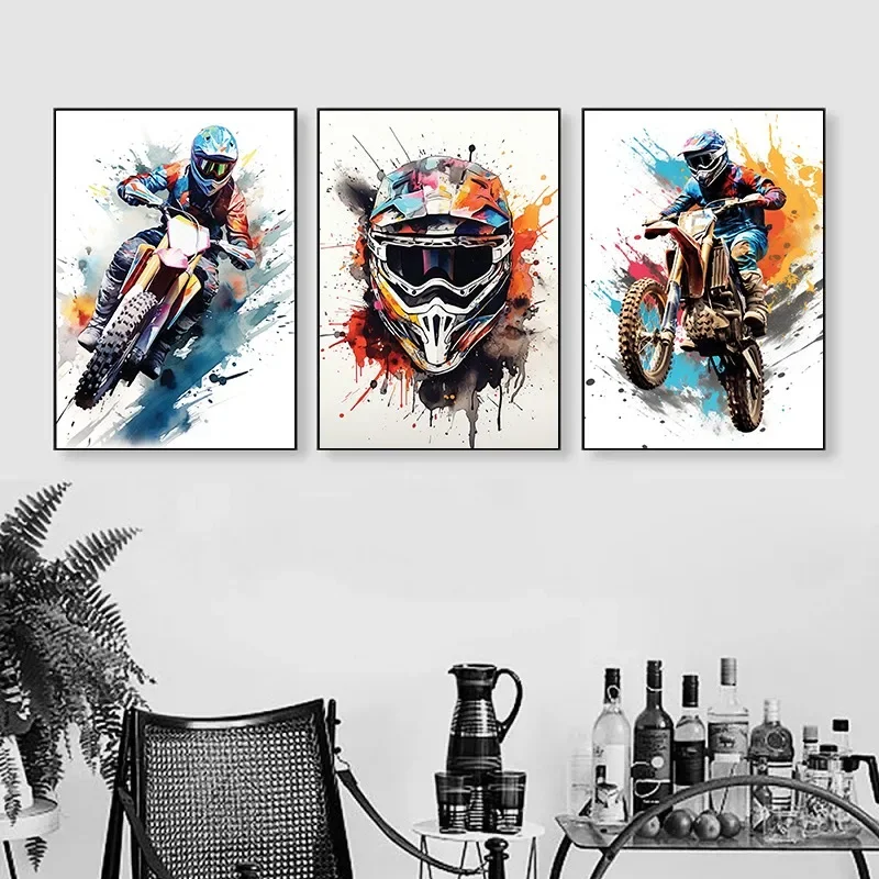 Watercolour Dirt Bike Motocross Posters Prints Canvas Painting ...