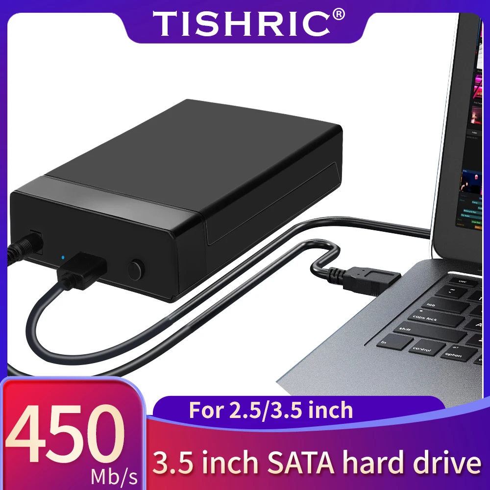 TISHRIC External HDD Case 2.5/3. 5 SSD External Hard Drive Box Enclosure 450Mb/s 18TB SATA to ...