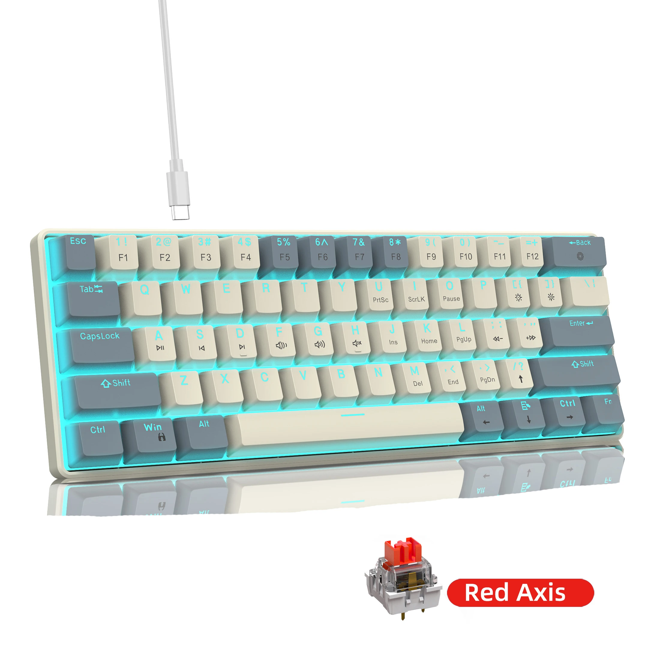 HXSJ-Mini-teclado-para-jogos-60-retroiluminado-luz-azul-gelo-teclado ...