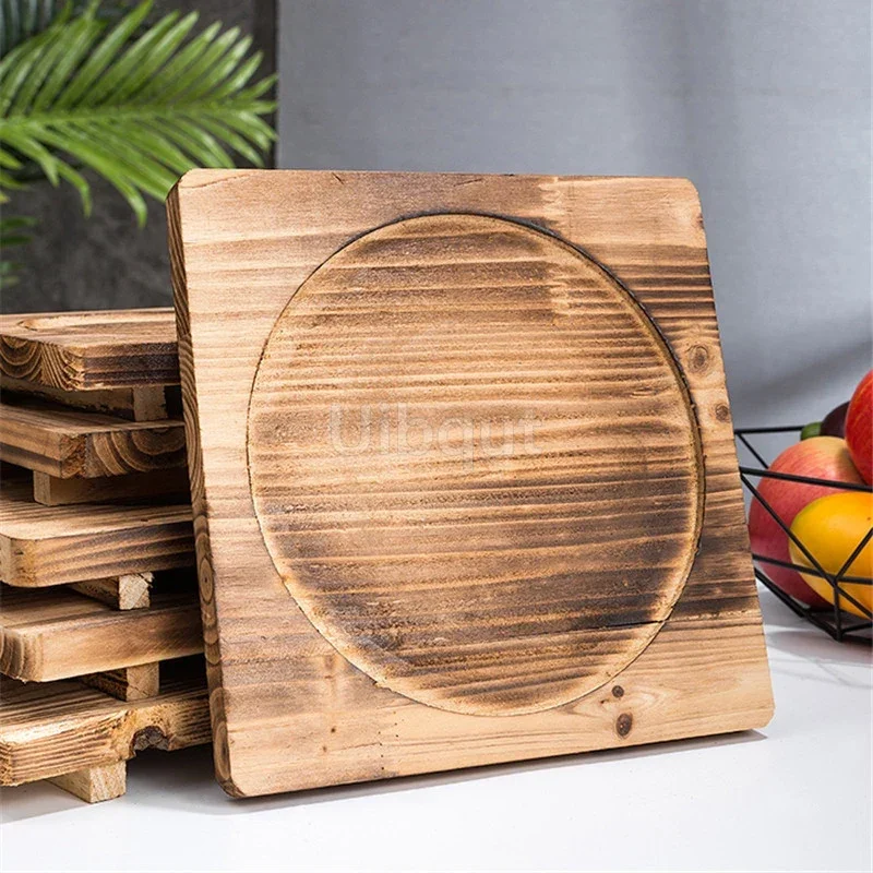 Heat insulation wooden mat iron plate bottom board bowl BBQ square wood ...