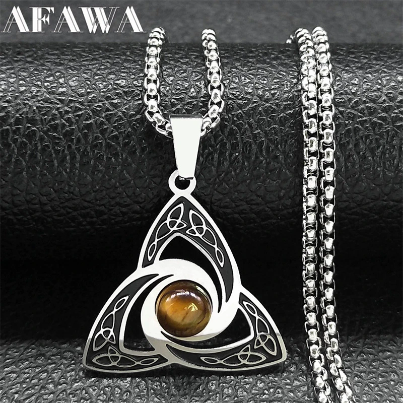 Viking Trinity Knot Necklace for Women Men Stainless Steel Tiger Eye ...