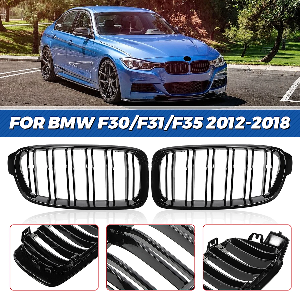 2012-2018-Gloss-Black-Front-Kidney-Grill-Hood-Grille-Racing-Grills-For ...