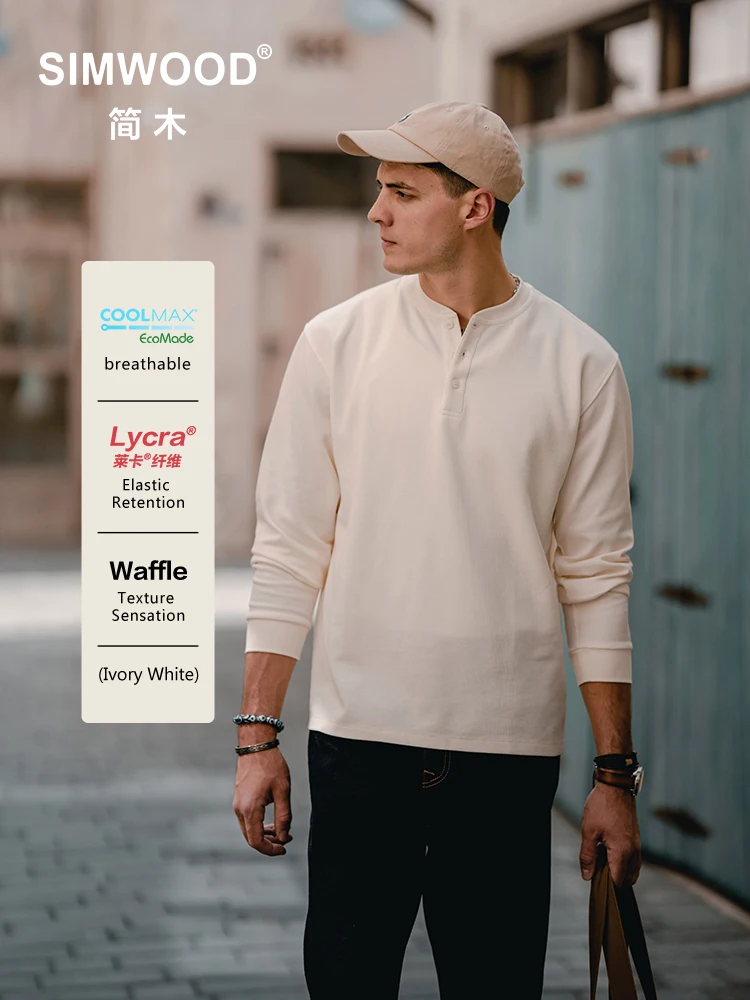 SIMWOOD-2024-Autumn-New-Regular-Fit-250gsm-Coolmax-Fabric-Waffle-Long ...