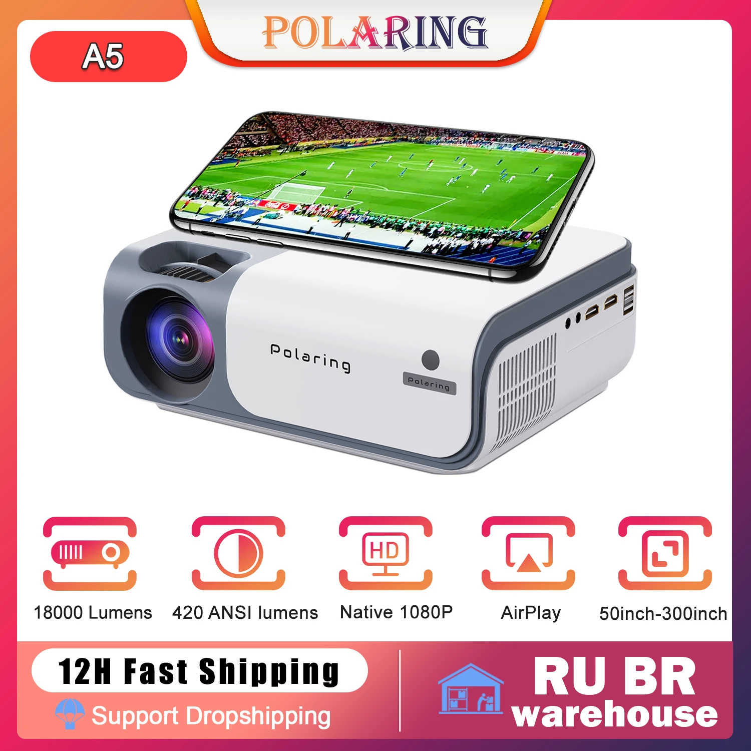 Polaring A5 1080P 4K Digital Projector Video Projetor 2.4&5G Full HD ...