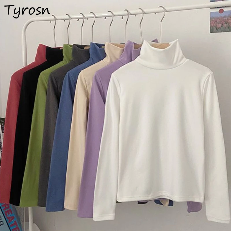 Turtleneck-T-shirts-Women-Inner-Tops-Cozy-Slim-Autumn-Chic-Simple ...