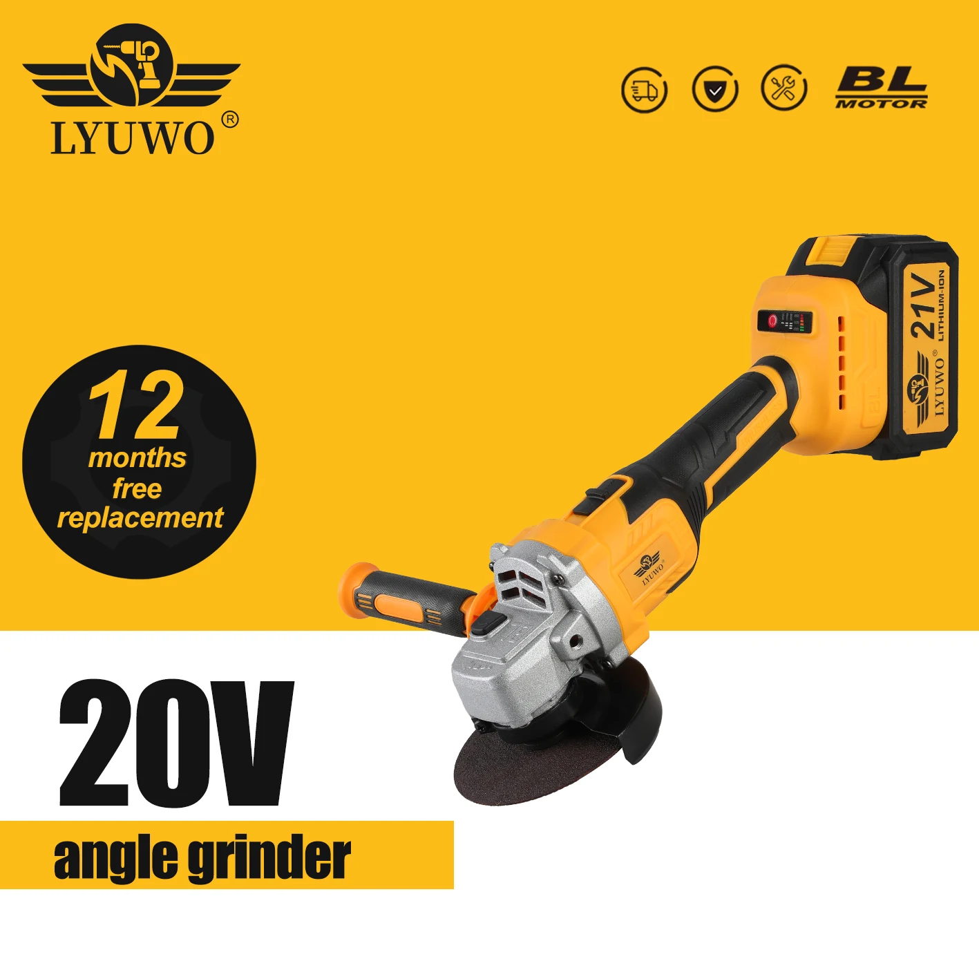 LYUWO-Brushless-Recarreg-vel-Angle-Grinder-bateria-de-l-tio-moedor-el ...
