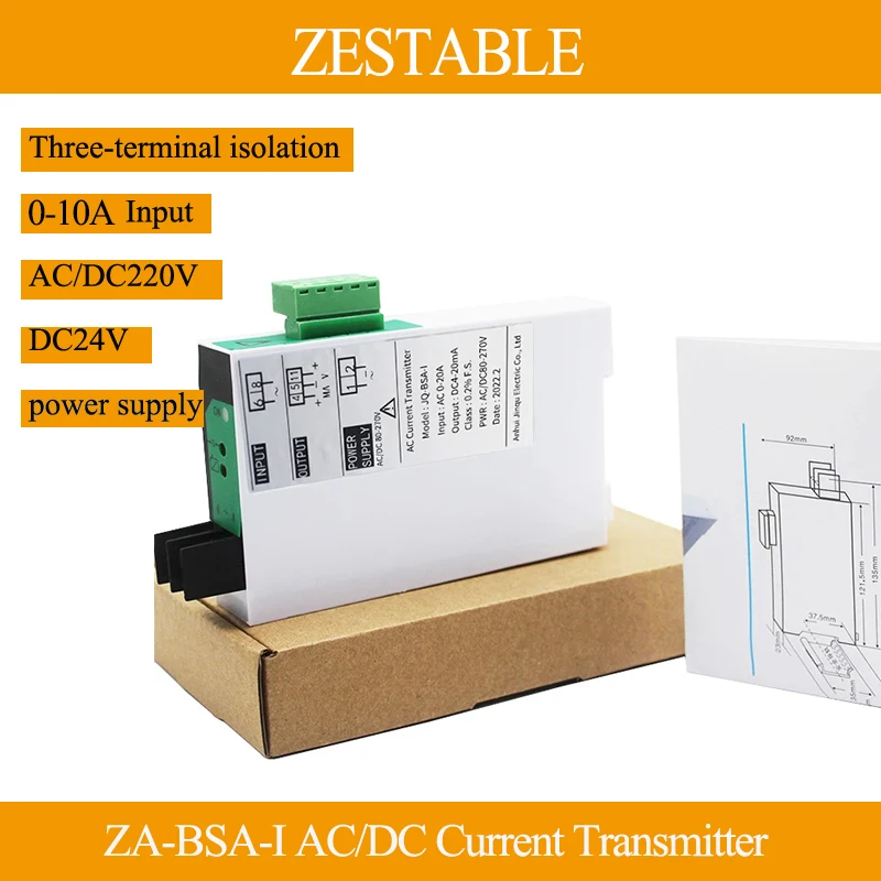 ZA-BSA-I AC/DC Current Sensor Transducer AC/DC 1A 5A 10A Input 4-20mA 0 ...