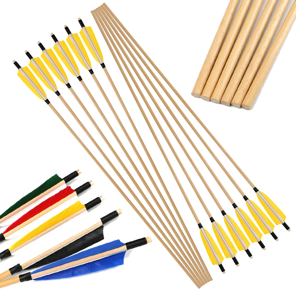 6/12pcs Archery Arrows 8mm Wooden Shaft 80cm 5 Inch Turkey Feather ...