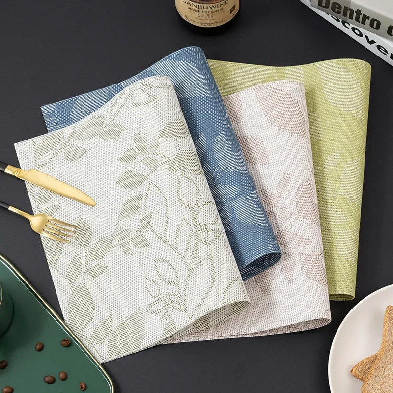 6PC-Woven-Jacquard-Flower-Placemats-Washable-Durable-PVC-Table-Mats ...