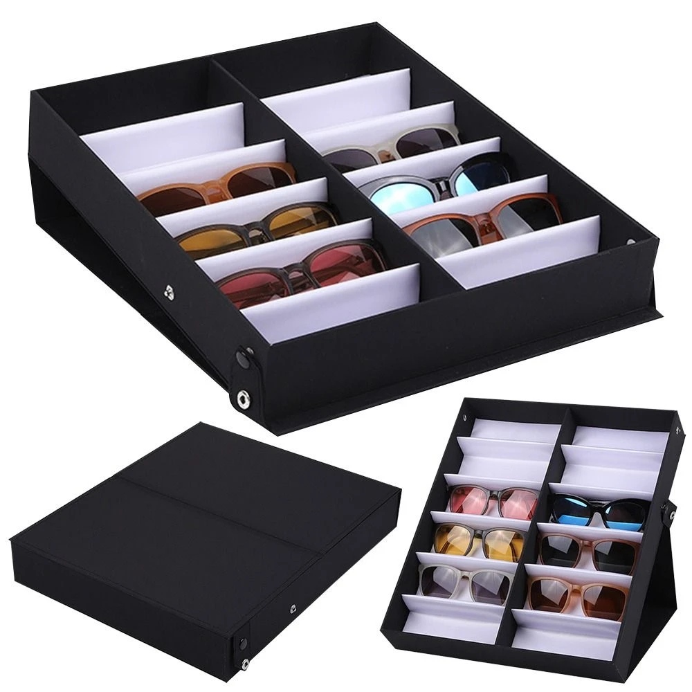 Durable Storage Stand Leather Glasses Frame Tray 12 Slots Glasses Tray ...