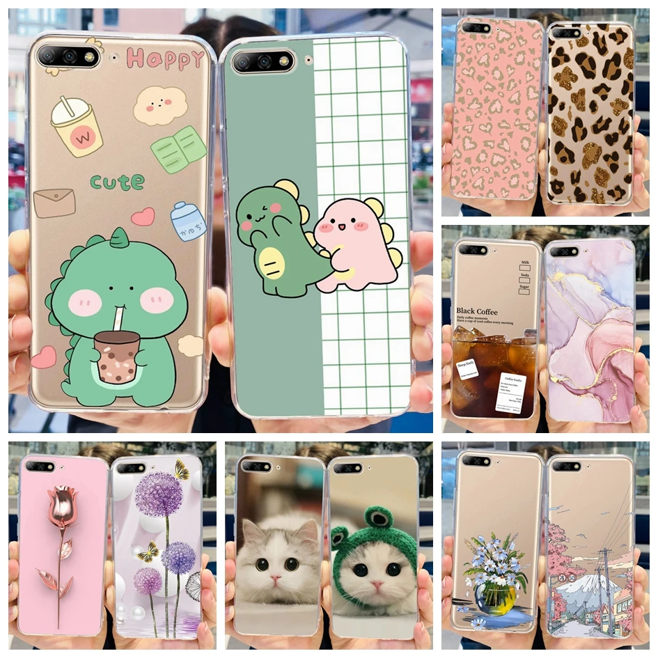 For-Huawei-Y7-Pro-2018-Case-Cute-Dinosaur-Cat-Transparent-TPU-Soft ...