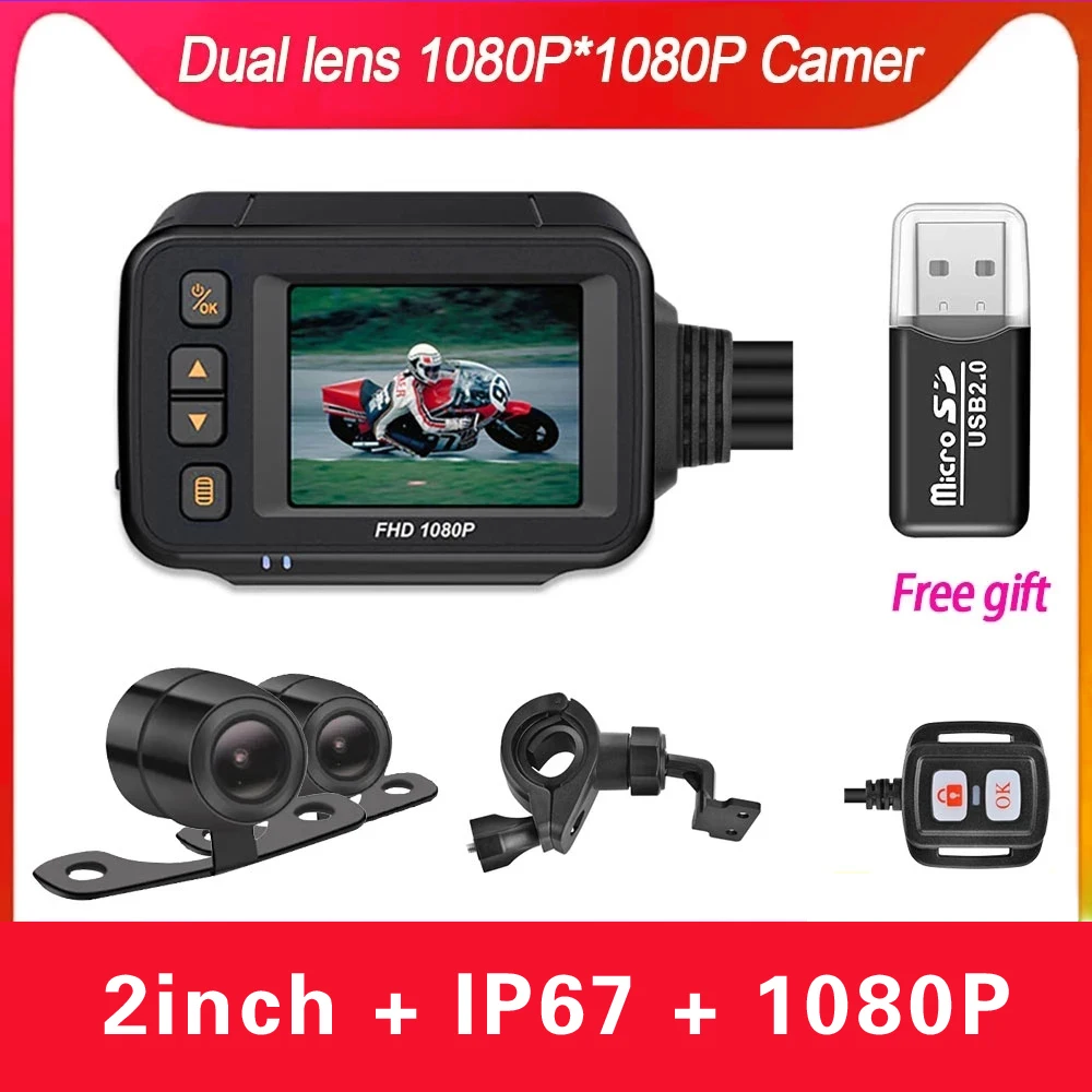 Motorcycle Camera HD 1080P+720P HD Motorcycle Dashcam 2 Inch Waterproof ...