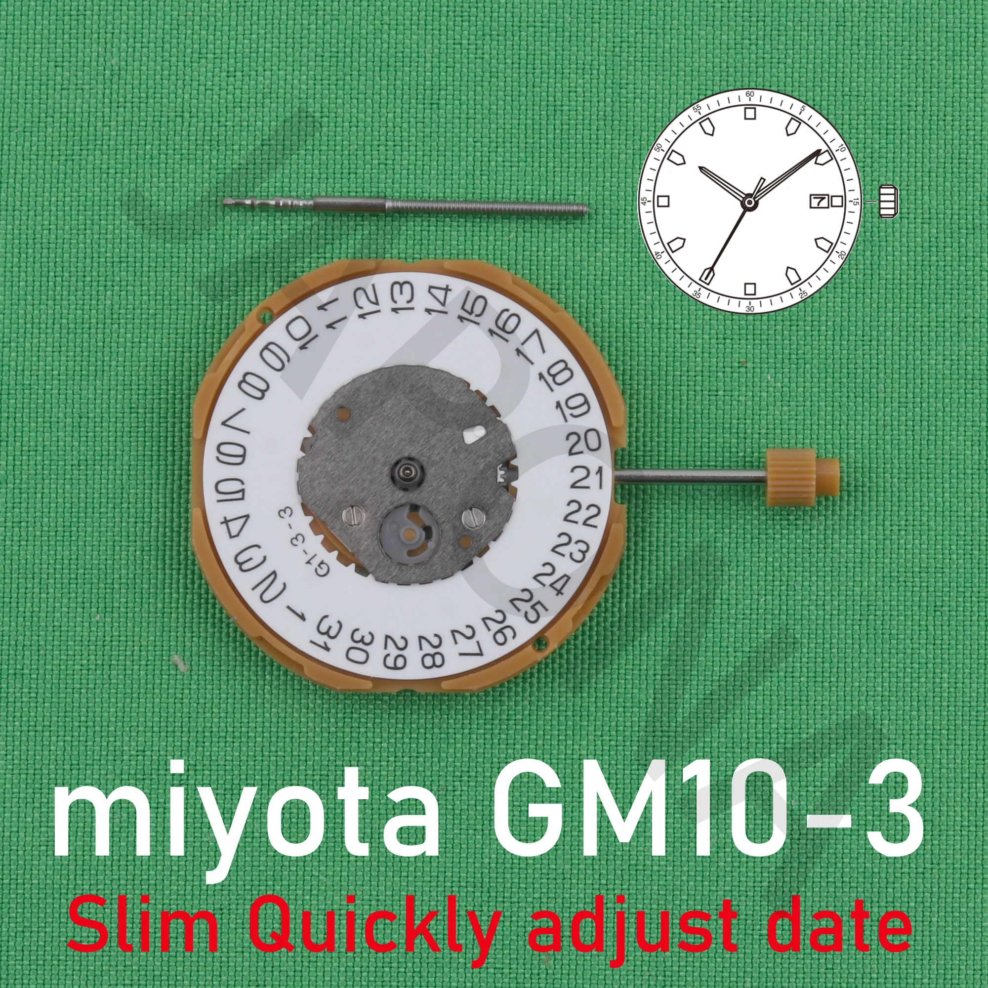 미요타 GM10-3 무브먼트, 일본 무브먼트, 슬림 무브먼트, 슬림 무브먼트, 빠른 날짜 조정, 임팩트 락업 슈퍼 GM10