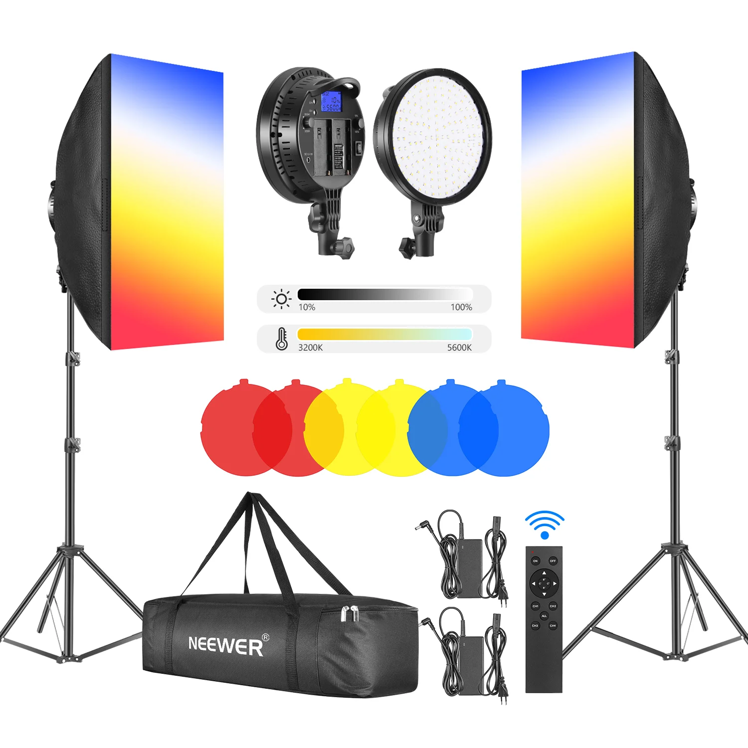 Neewer 2 Pack 2.4G LED Softbox Lighting Kit With Color Filter:20x28 ...