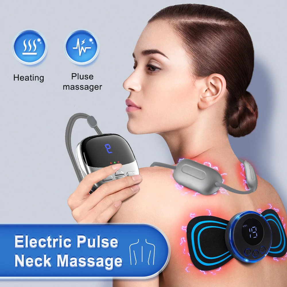 Smart Neck Massager Heating Tens Ems Pulse Back Necklace Muscle ...