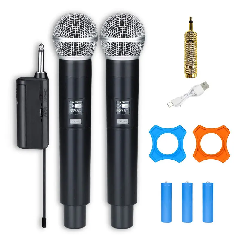 Karaoke-Dual-Wireless-Microphone-Handheld-Dynamic-Mic-UHF-Rechargeable ...