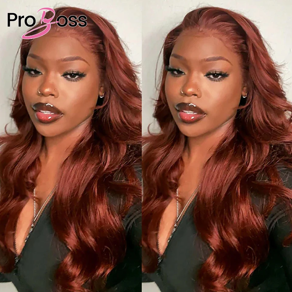 Proboss Hair Indian Body Wave Reddish Brown Lace Front Human Hair 13x4 Lace Frontal Wig New In ...
