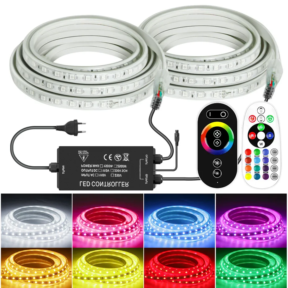 220V Waterproof RGB Led Strip 5050SMD Christmas Lights 2500W RF Touch ...