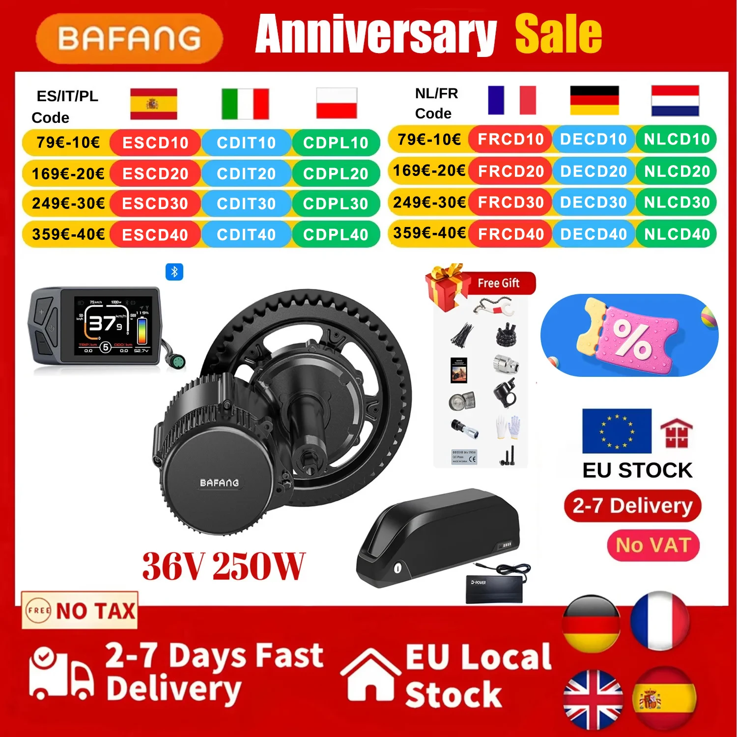 UART BAFANG BBS01 BBS01B 36v 250w motor battery ebikes conversion kit ...
