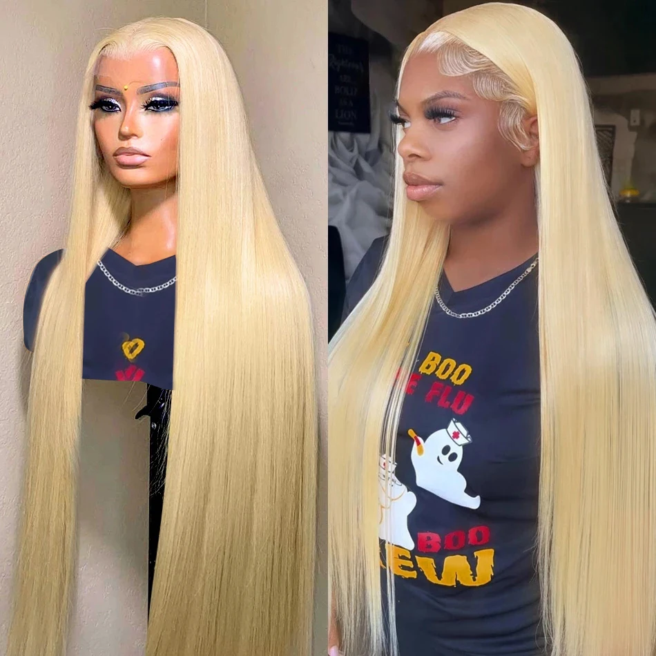 30 40 Inch 613 Blonde Straight 13x4 Lace Front Human Hair Wigs Brazilian Remy Colored Glueless ...