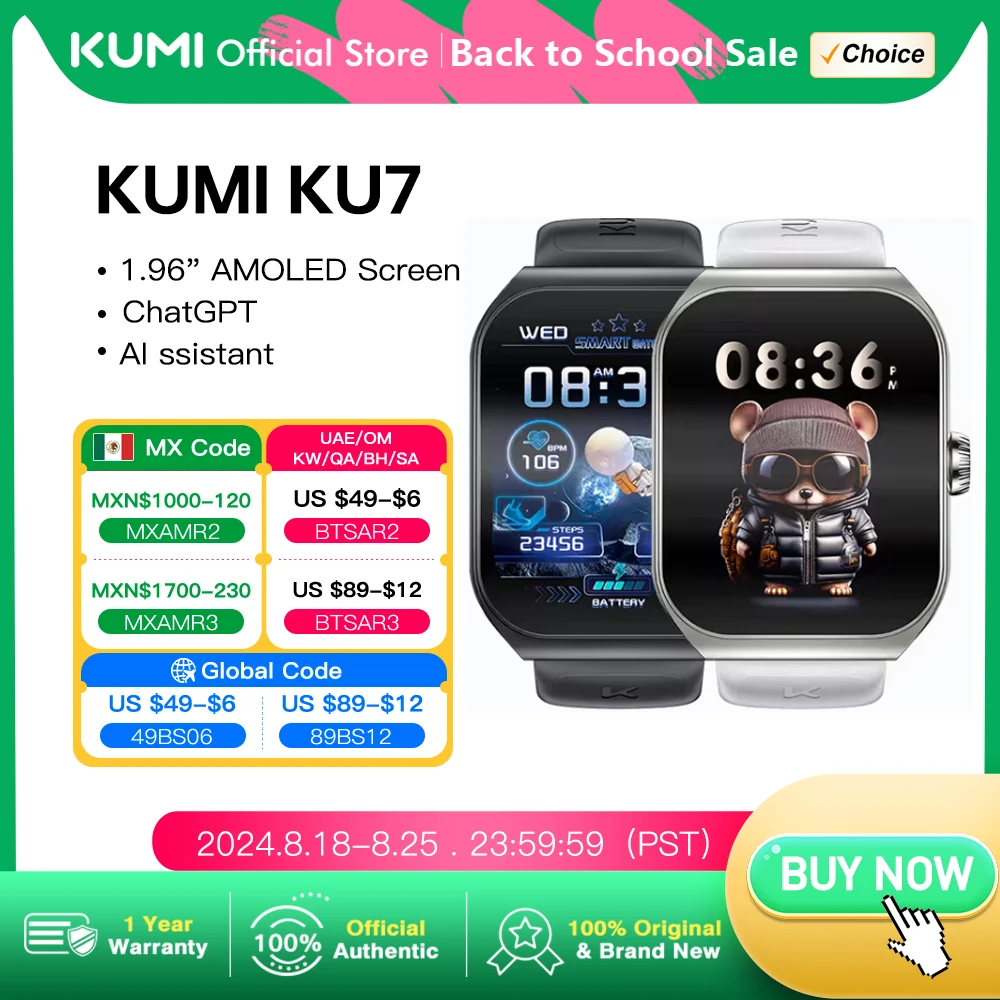 KUMI-KU7-Smartwatches-1-96-Amoled-100-Sport-Modes-NFC-IP68-Waterproof ...