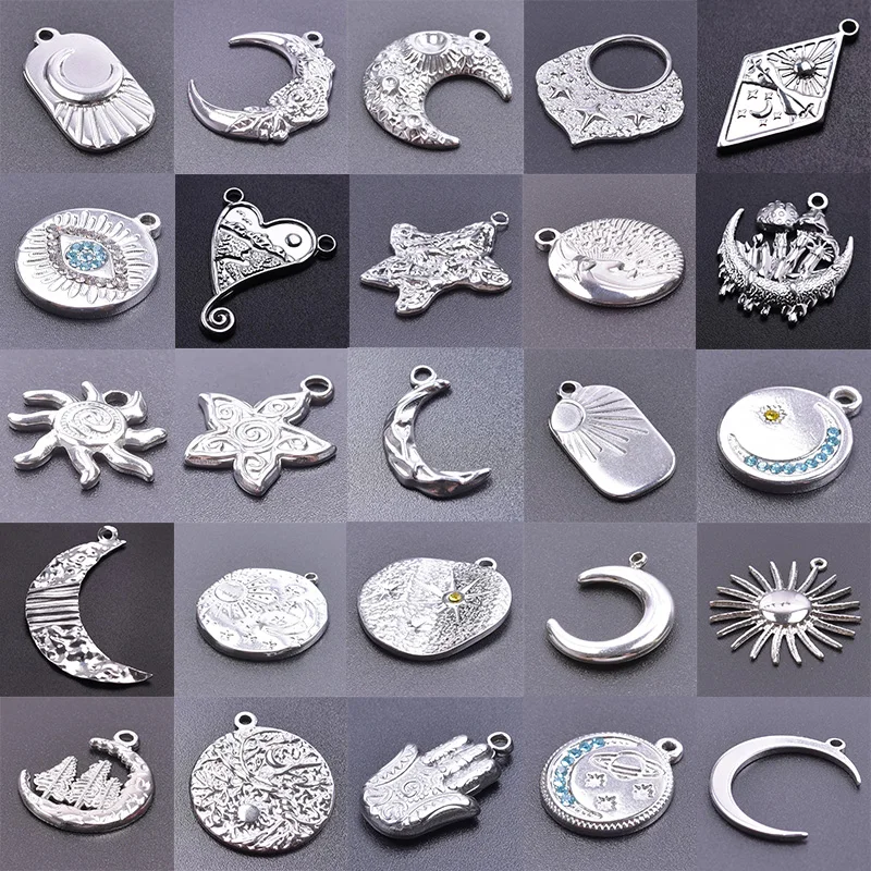 5Pcs-Lot-Stainless-Steel-Witchcraft-Sun-Crescent-Moon-Star-Pentagram ...
