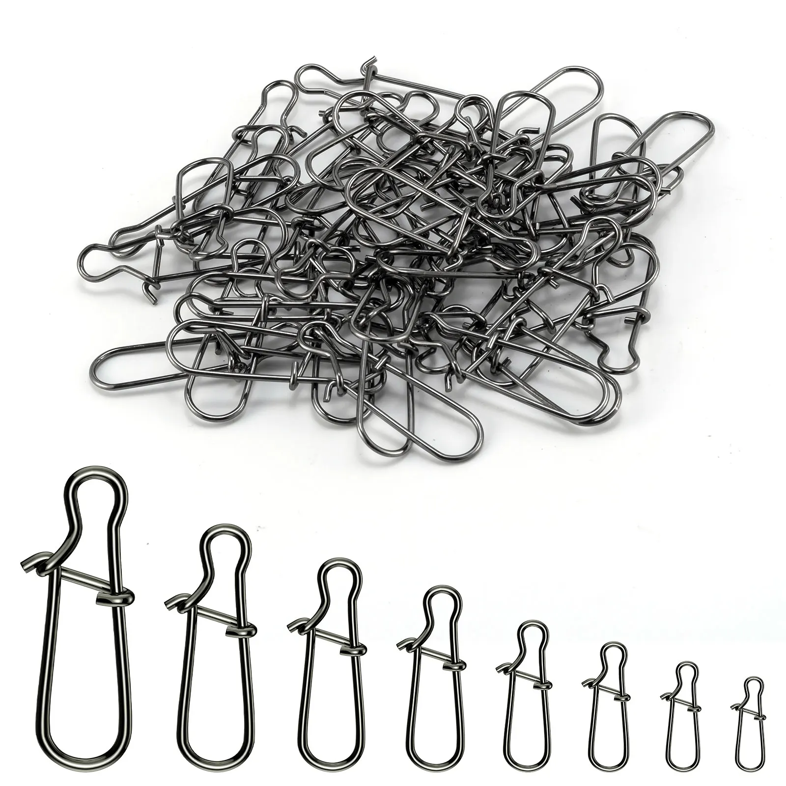 50pcs Fishing Snap Quick Change Swivel Hook Connector Stainless Steel ...