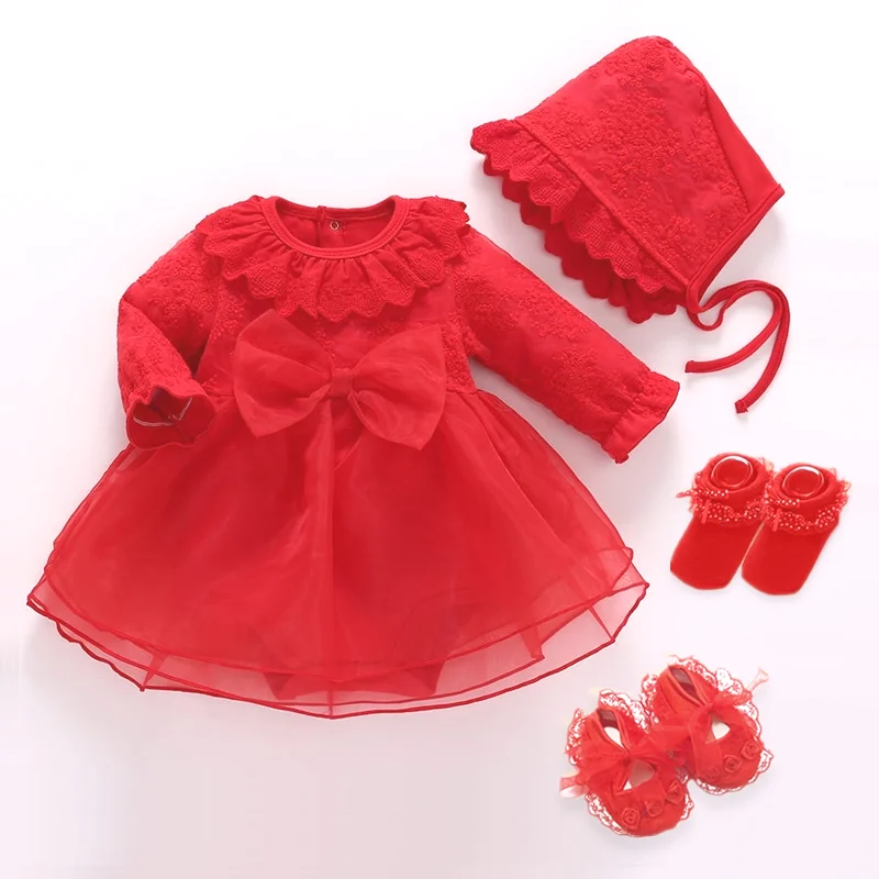 Newborn-Baby-Girls-Infant-Dress-Clothes-Red-Infant-Dress-Baptism ...