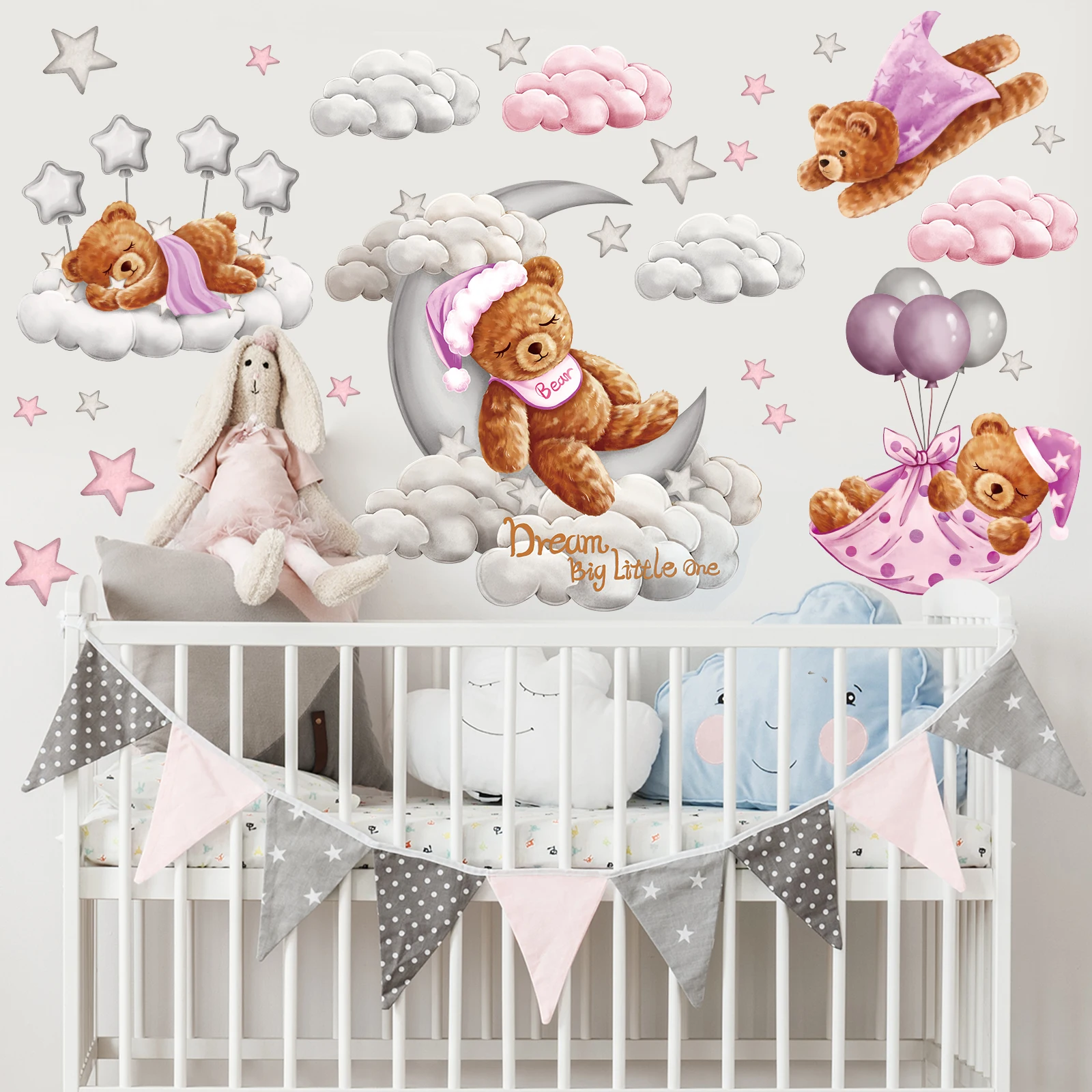Tedy Bear Moon Stars Wall Stickers, Wall Decals, Nursery Decor for Kids ...