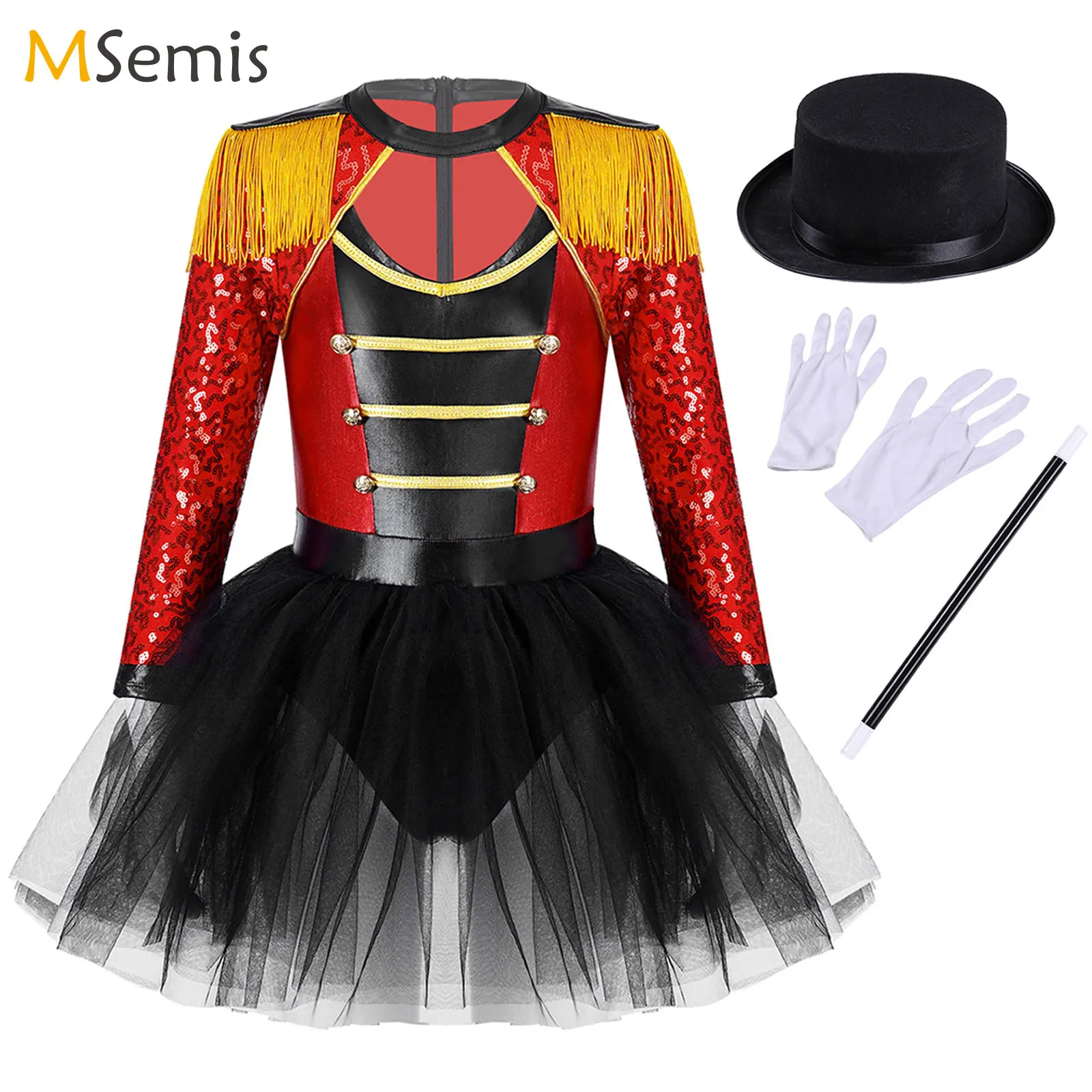 Teen Girls Circus Ringmaster Costume Halloween Cosplay Dress Long ...