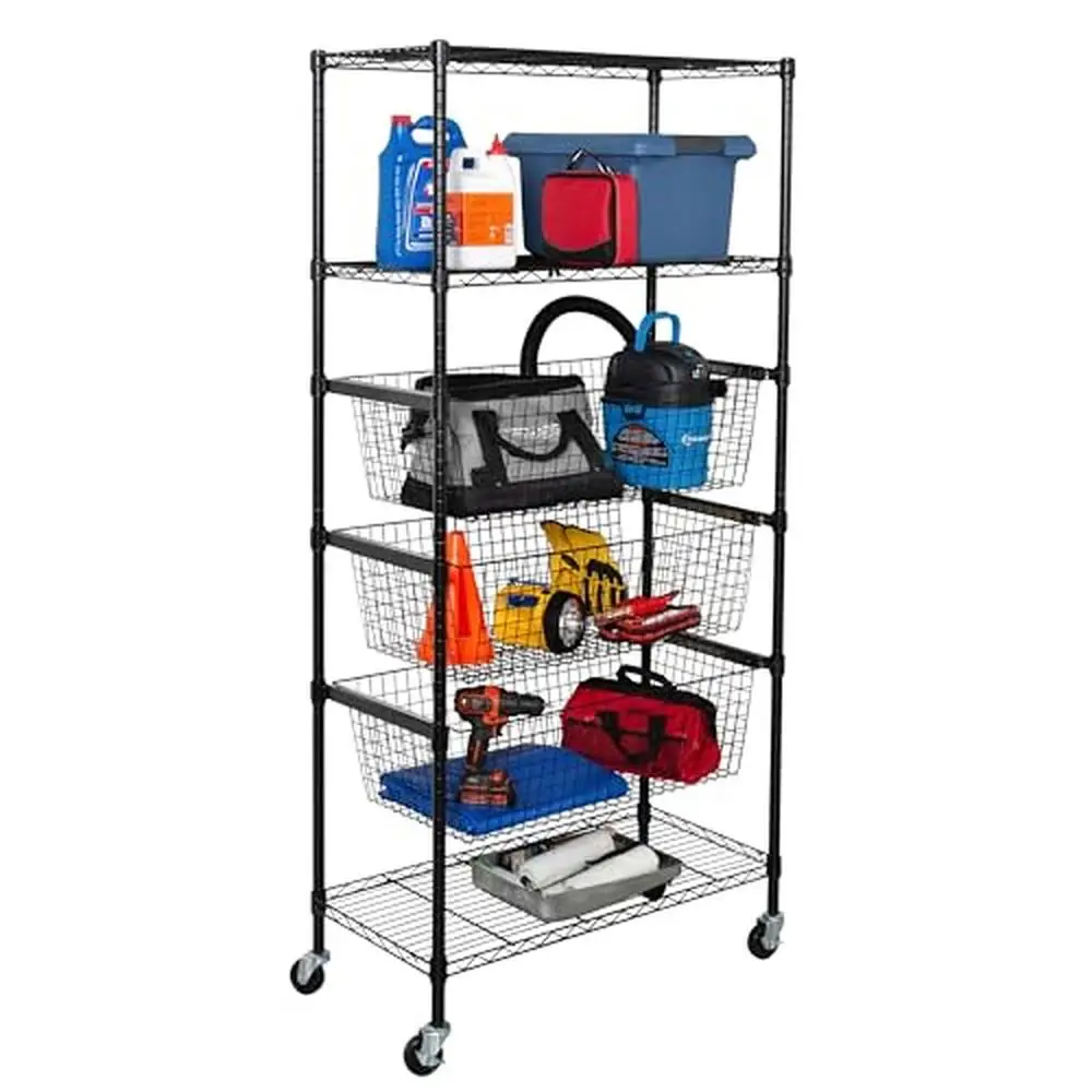 Adjustable-Heavy-Duty-Storage-Rack-with-3-Shelves-Baskets-and-6-Tiered ...
