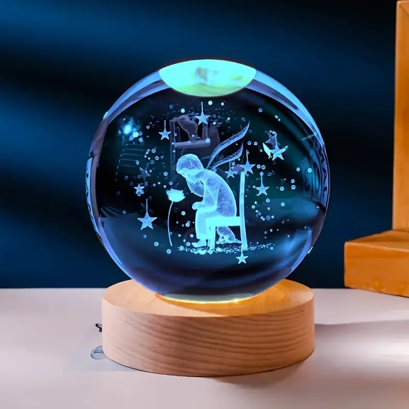 1 pc 3D crystal ball with colorful wood base, suitable for study and ...