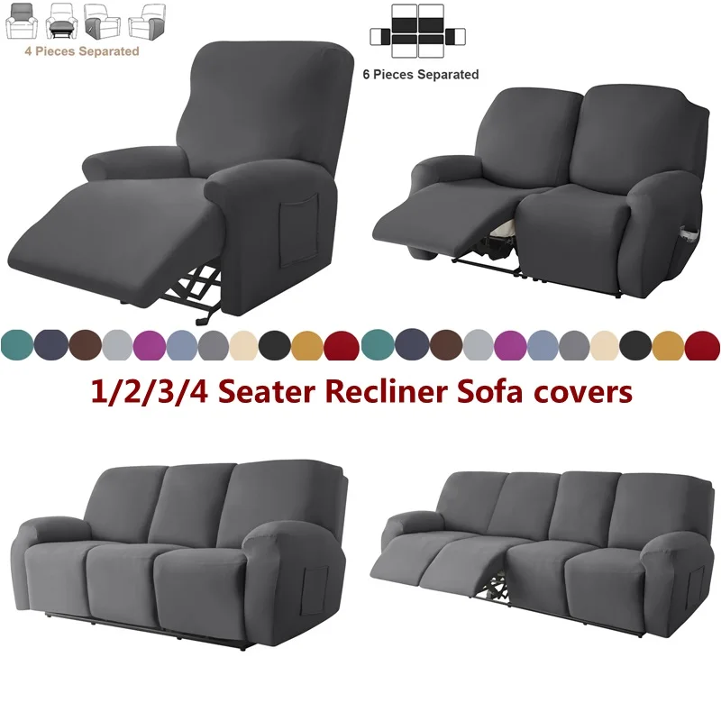 1/2/3 Seater Soft Recliner Sofa Cover Solid Color Simple Single Sofa ...